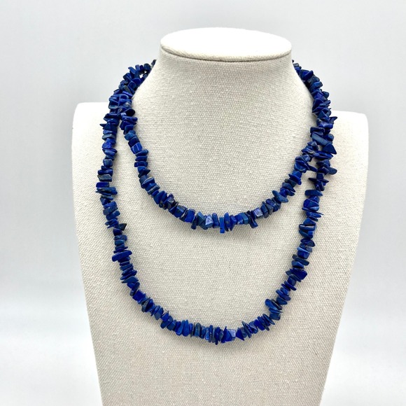 Jewelry | Lapis Lazuli Long Chip Necklace Gemstone Beaded Strand Blue ...